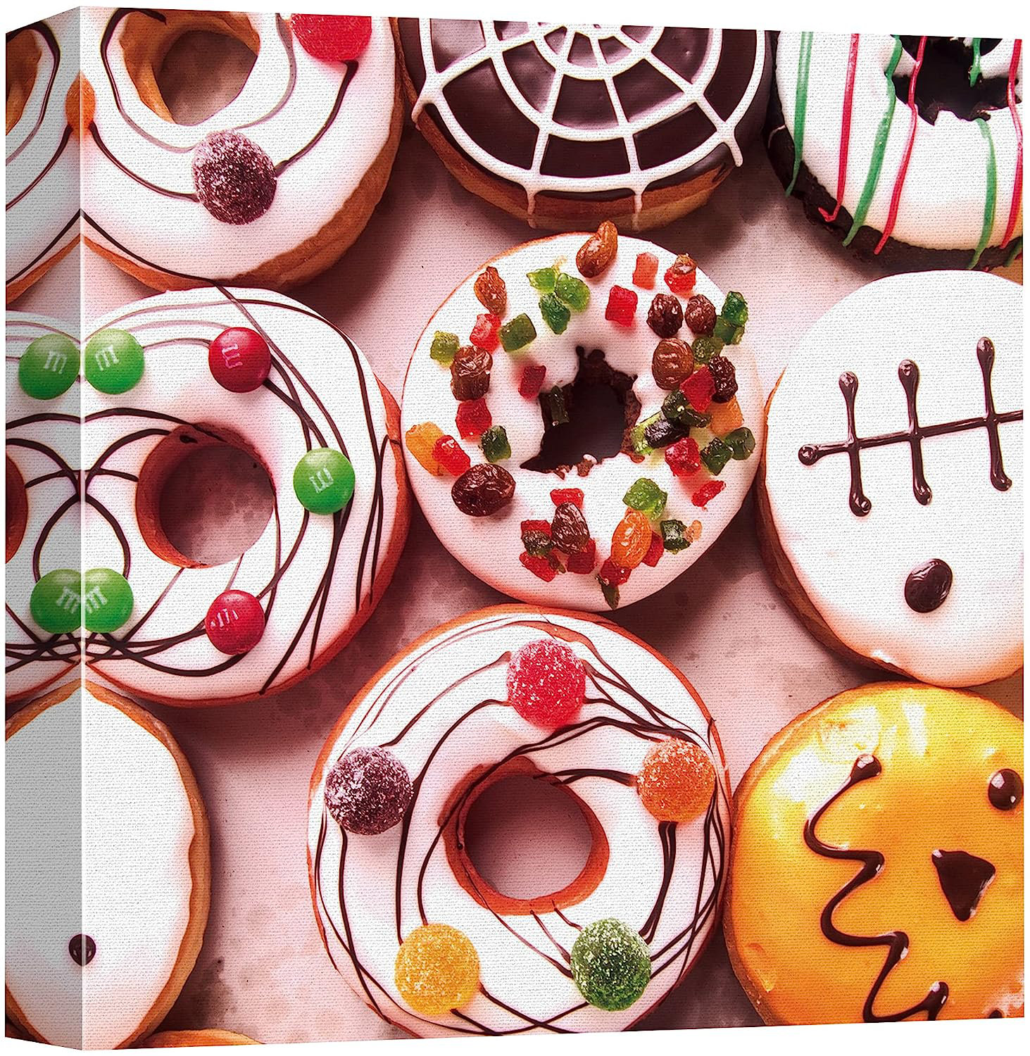 IDEA4WALL Kitchen Food Colorful Glazed White Donuts Sweet Food ...