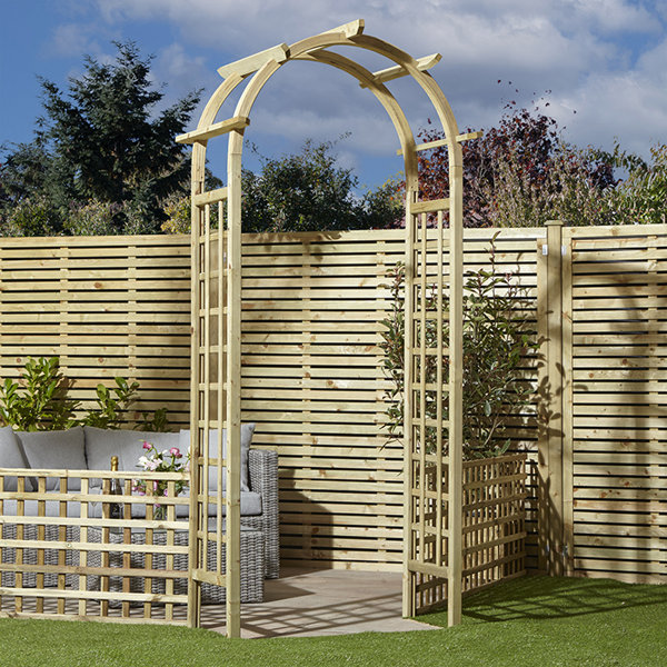 Rowlinson 104cm W x 70cm D Solid + Manufactured Wood Arbour in Natural ...