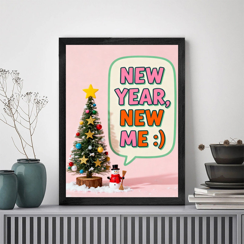 George Oliver Black Framed New Year Wall Art Retro Tree-Themed Festive ...
