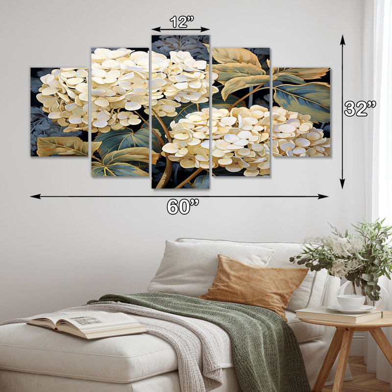 Lark Manor™ White Hydrangea Flower Retro Illustration - Hydrangea Wall ...