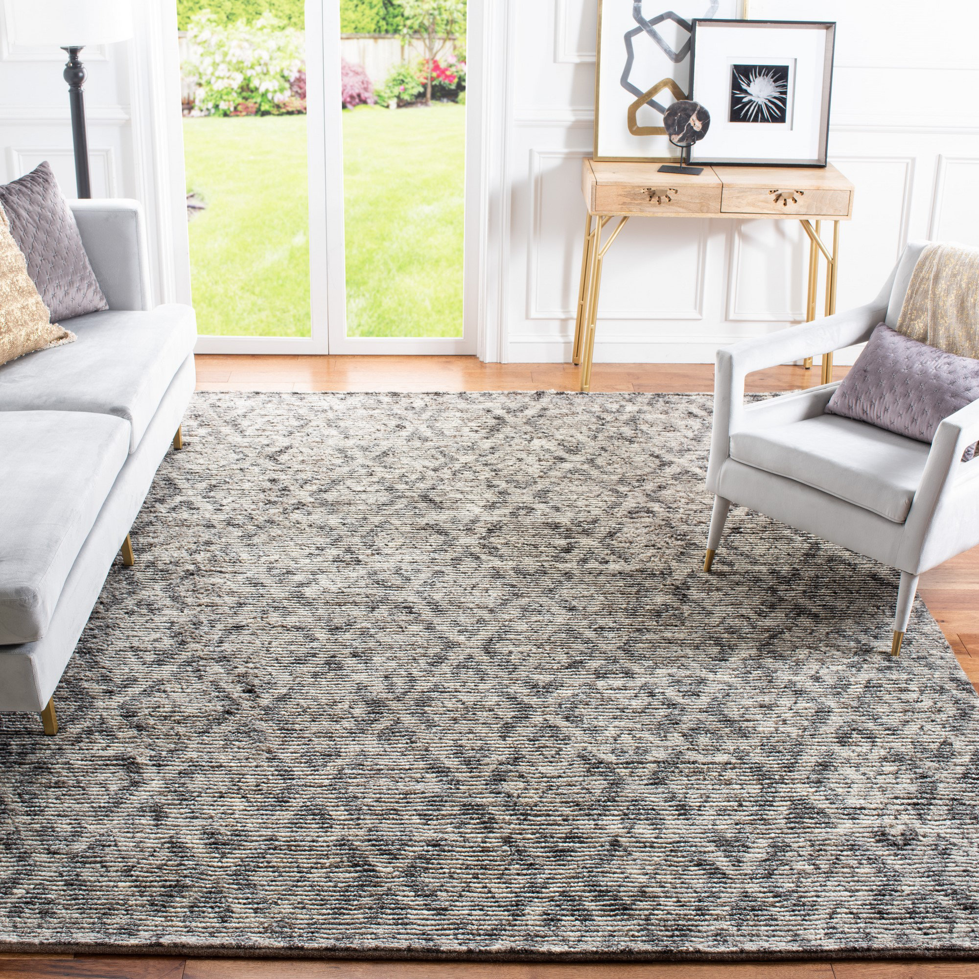 Loon Peak® Tibetan Hand Knotted Wool/Cotton Geometric Rug in Gray | Wayfair