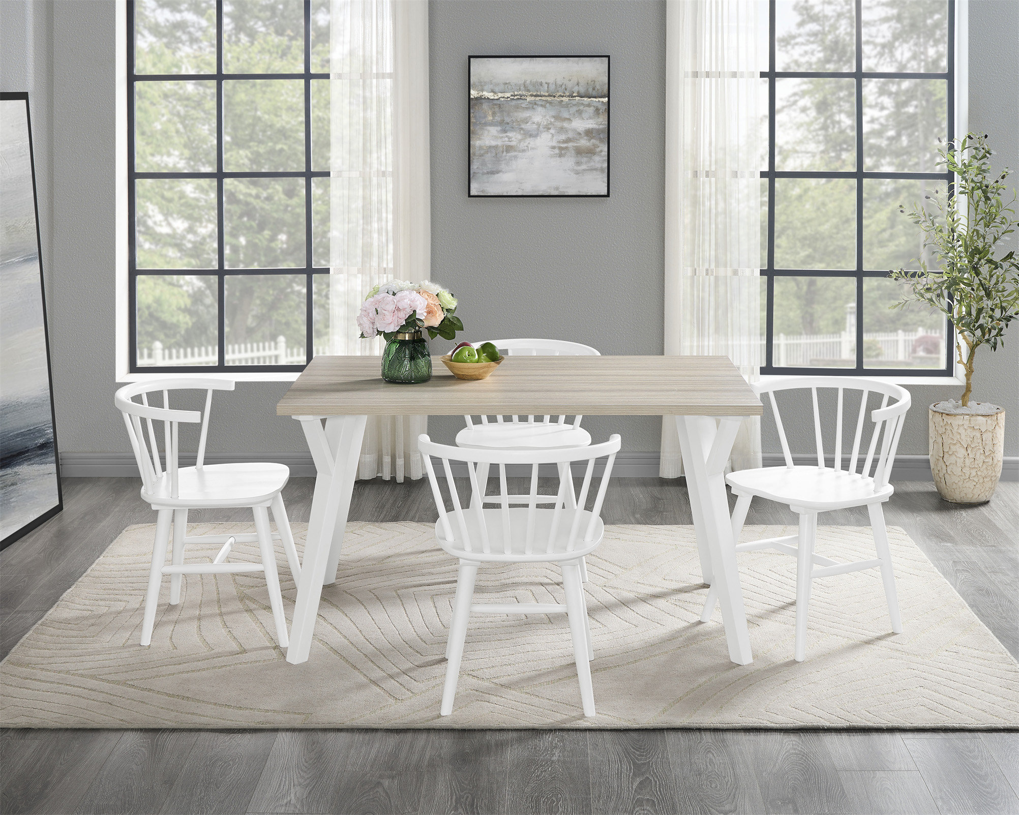 Gracie Oaks Roundhill 5-Piece Wood Dining Table Set, Kitchen Table Set ...