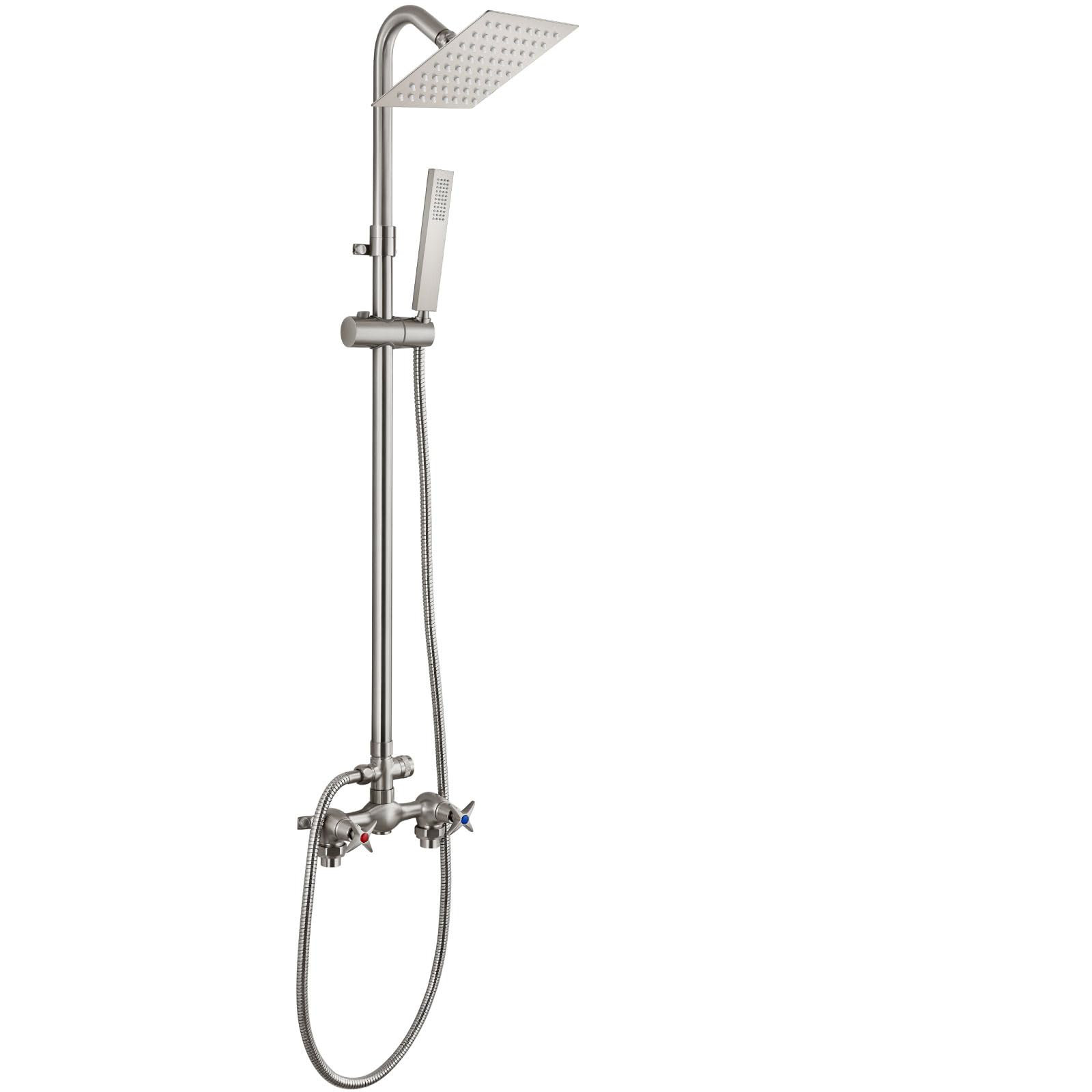 FODORL Wall Mounted Outdoor Shower Set Brushed Nickel 6 Inch Square ...