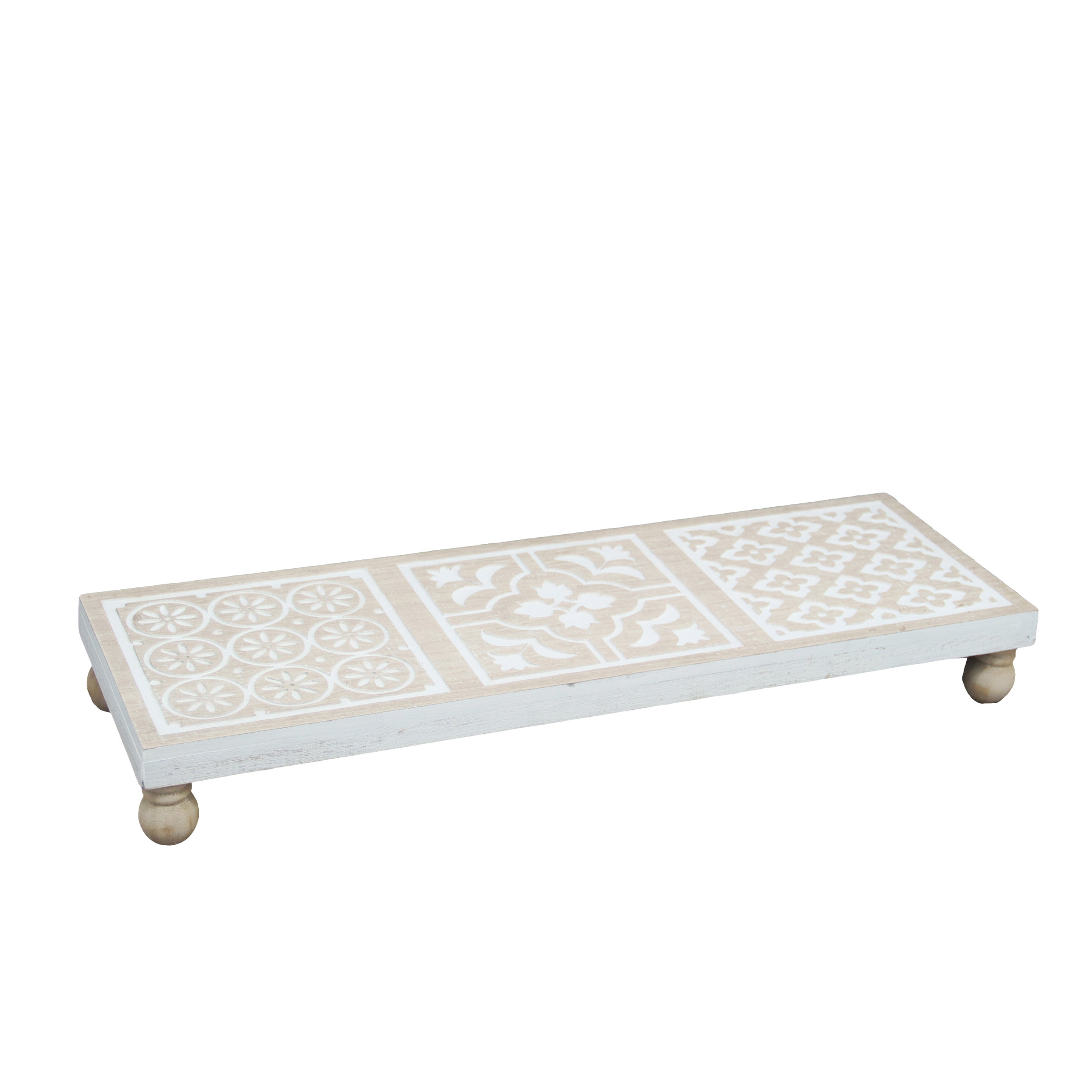 Dakota Fields Wood 24 in. White Carved Riser with Triple Damask | Wayfair