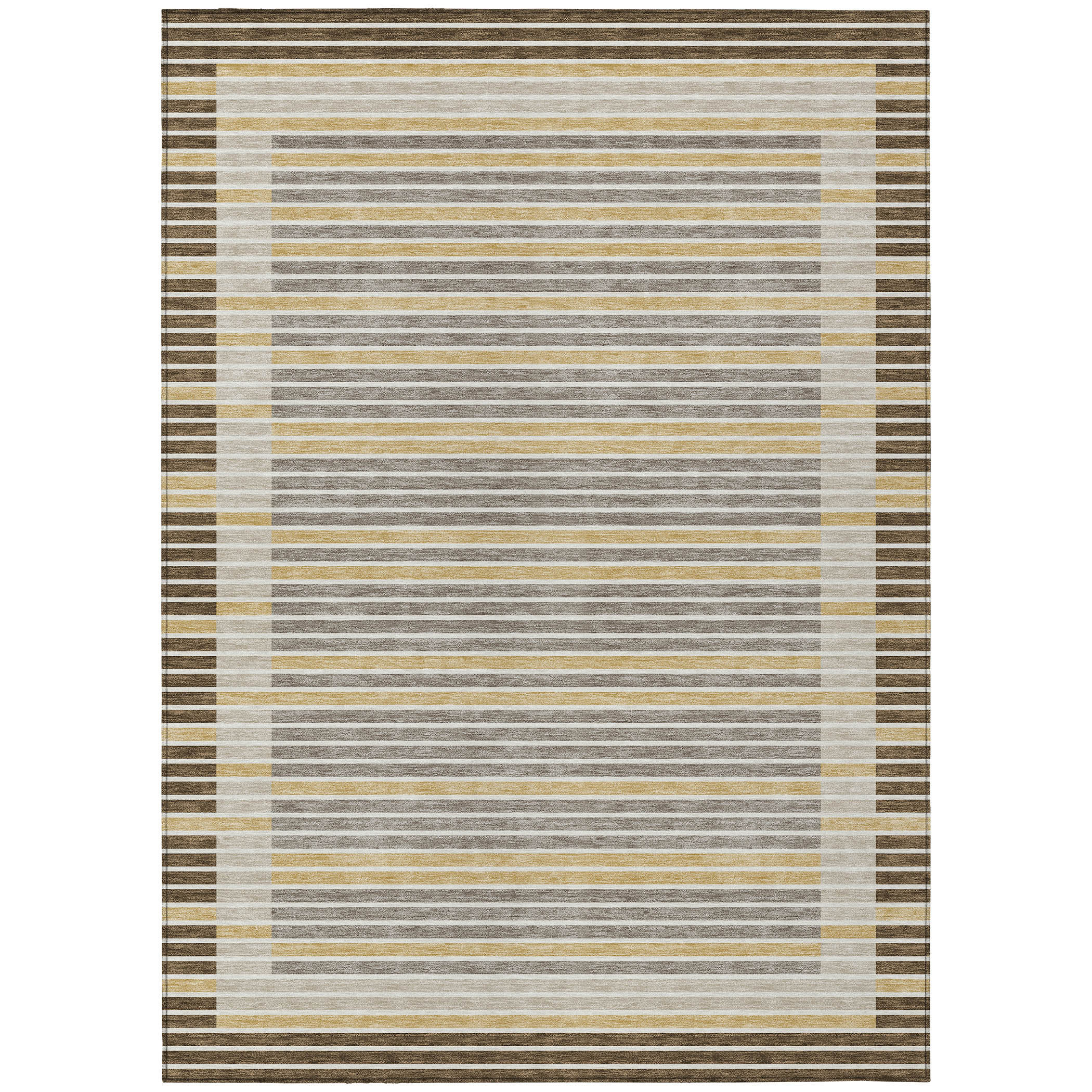 Orren Ellis 3' X 5' Brown And Ivory Striped Washable Indoor Outdoor ...