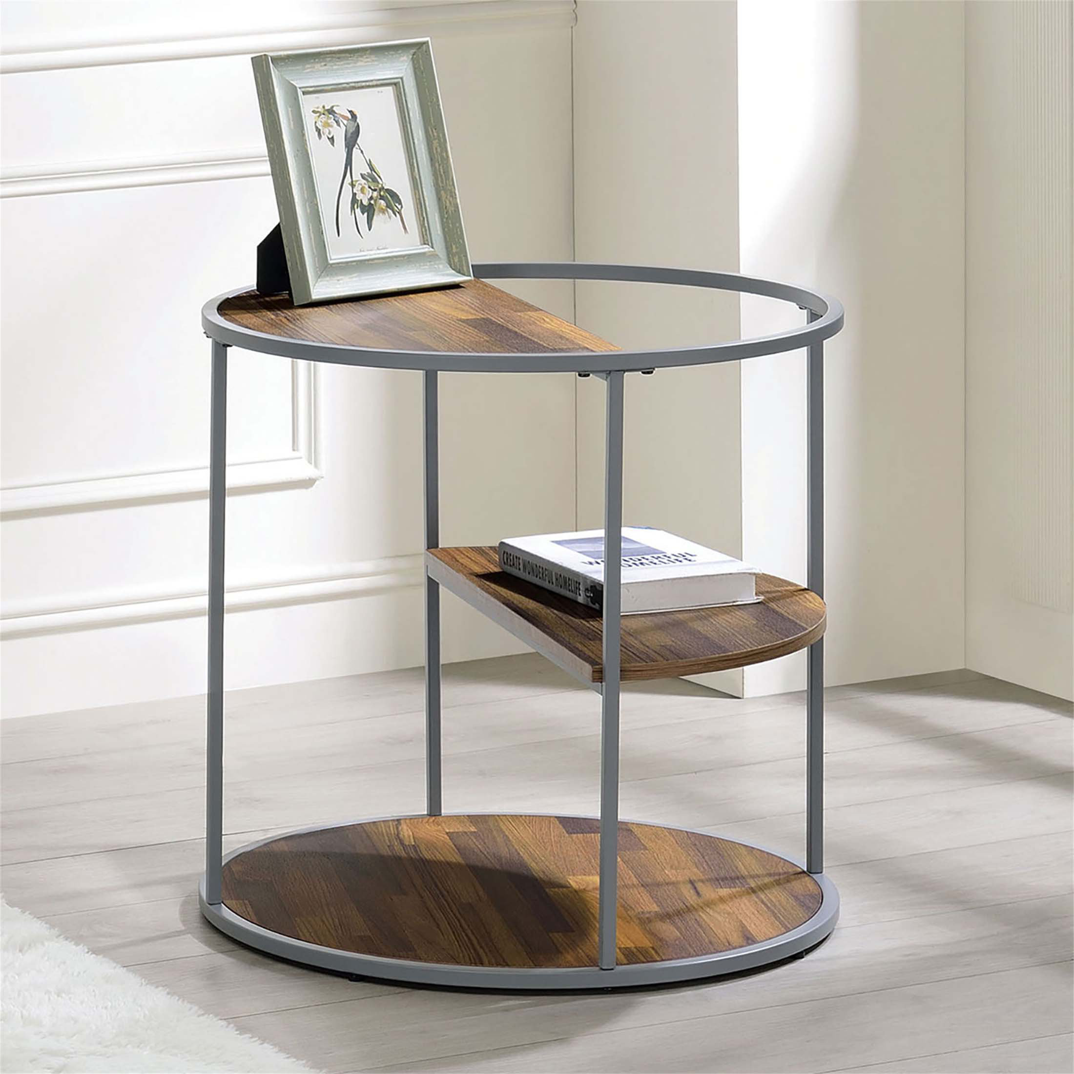 George Oliver Unique Industrial Style Half Shelves End Table With Three ...