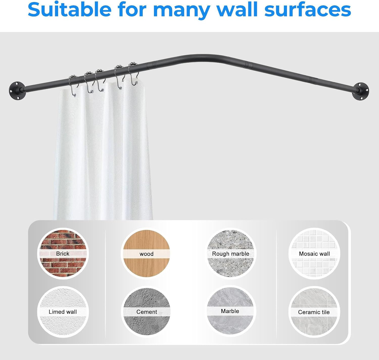 SOLVUR L Shaped Shower Curtain Rod Adjustable Corner Shower Rod(23.6 ...