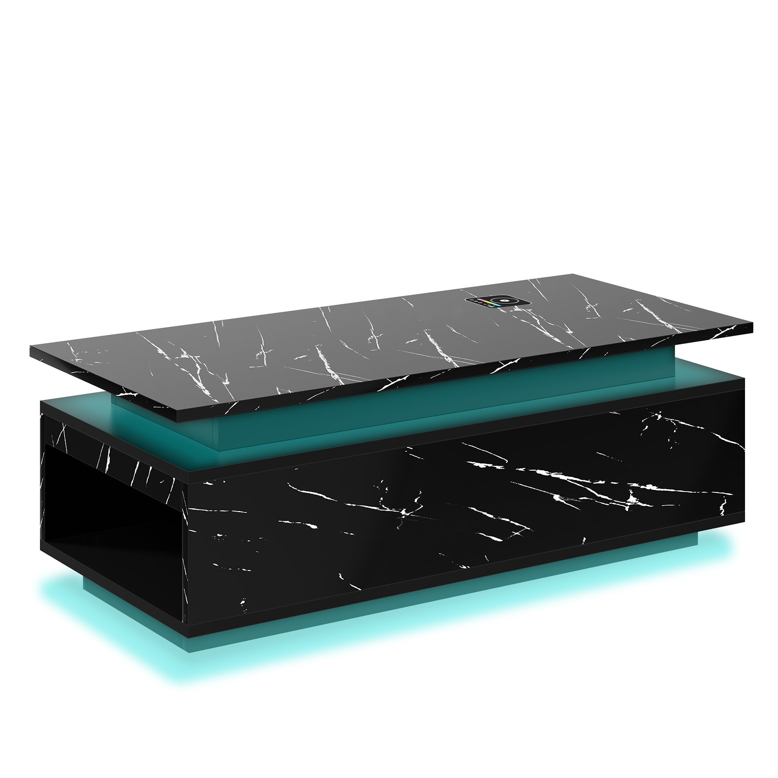 Ivy Bronx LED High Glossy Coffee Table, Wood Coffee Table With Wireless ...