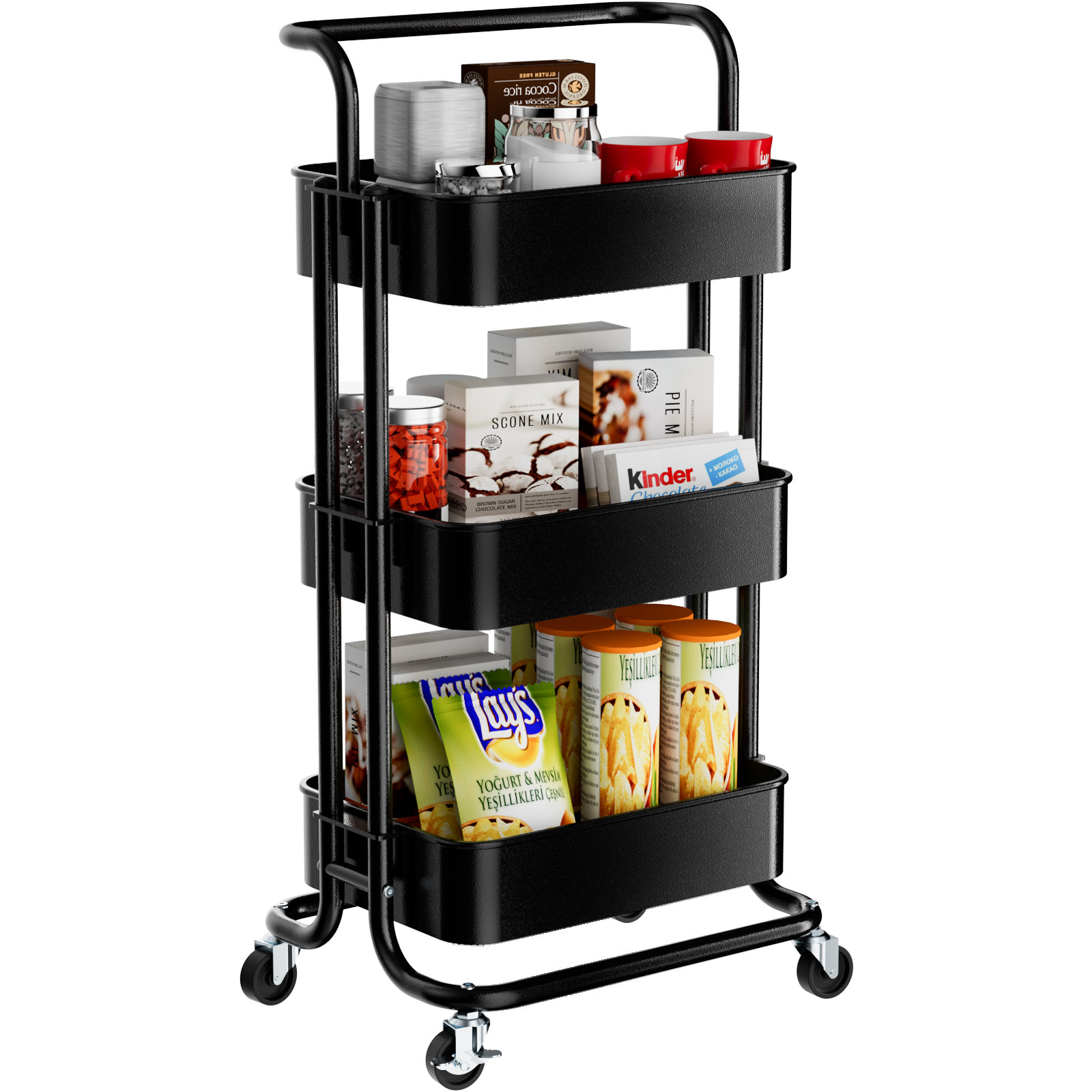 AMADA 3-tier Utility Cart Storage Trolley with 2 Locking Rollers for ...