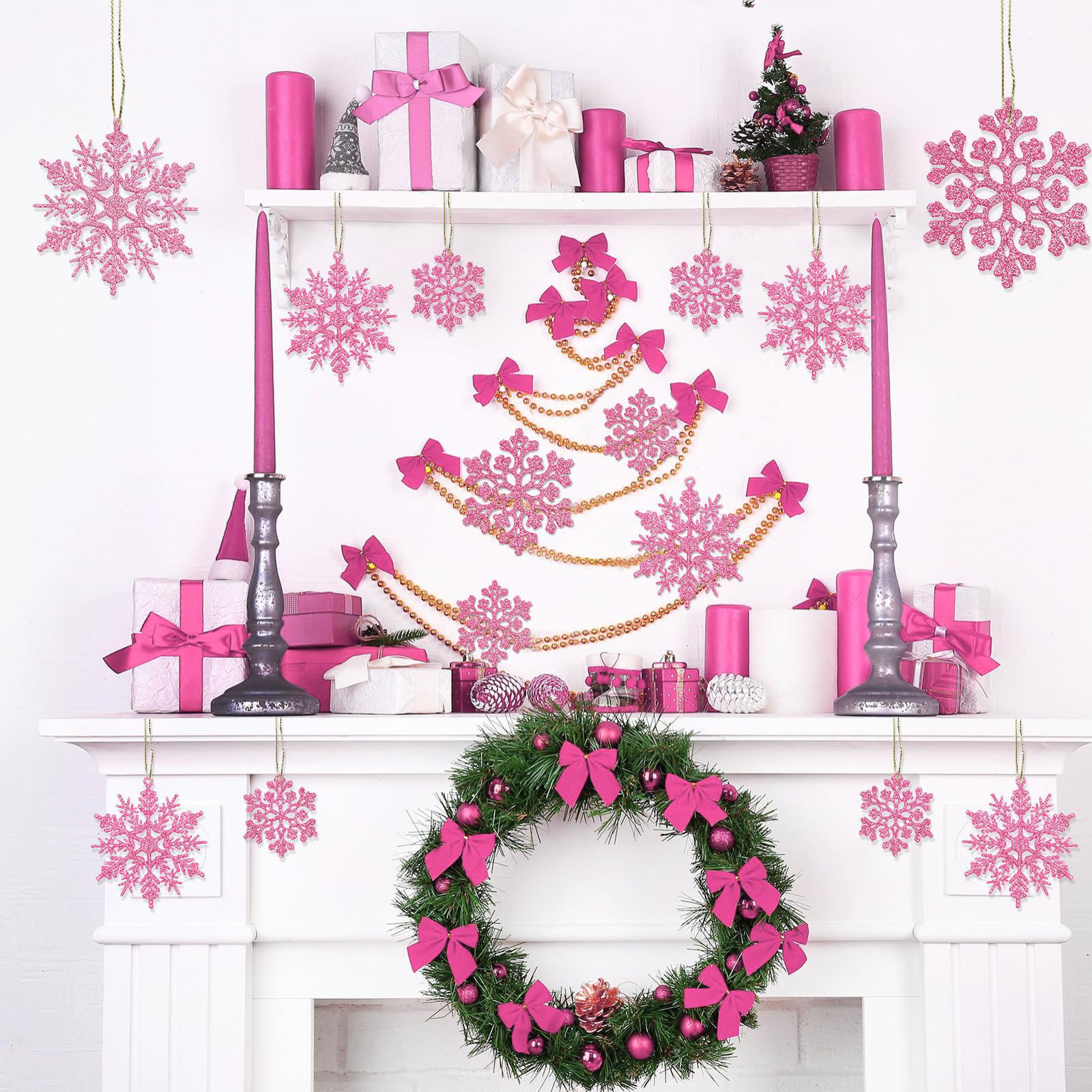 NURTOR 36pcs Christmas Light Pink Snowflake Ornaments Plastic | Wayfair