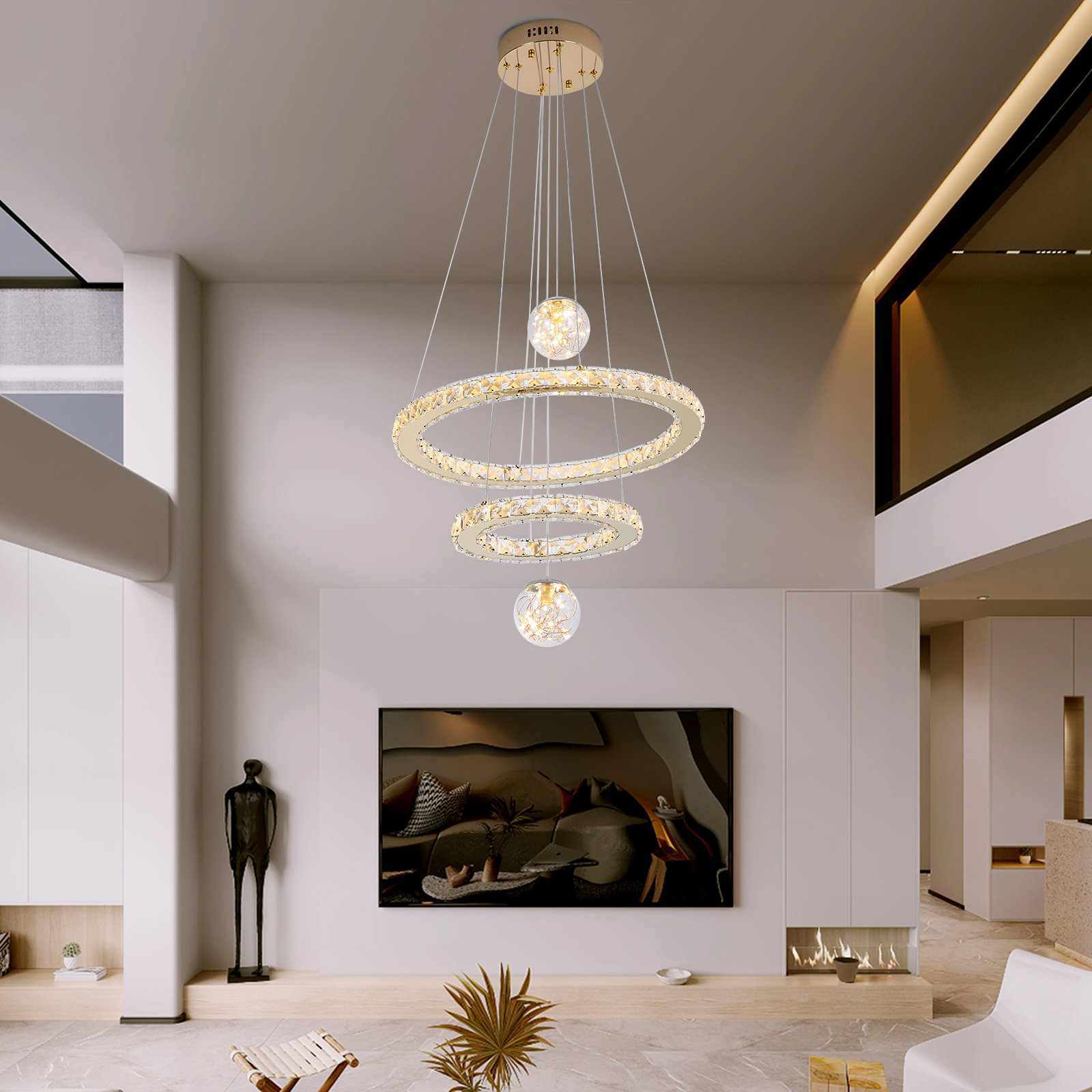 Mercer41 Ridleigh Modern LED Chandelier Crystal Chandelier Ceiling ...