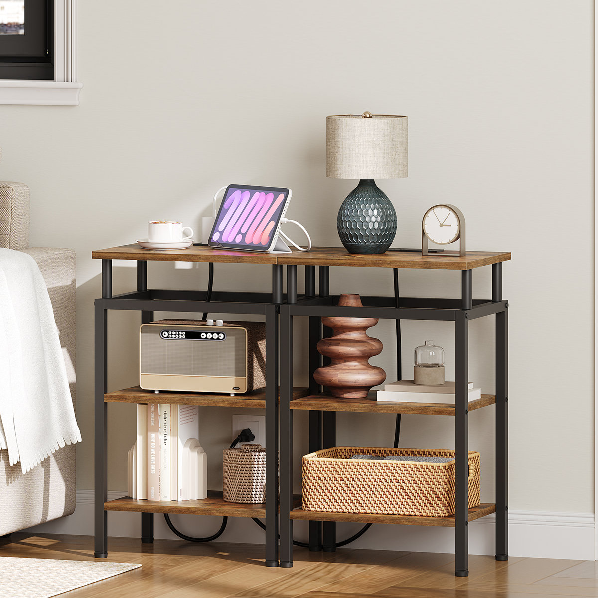 17 Stories Garrin 23.8" End Table with Storage and Charging Station ...