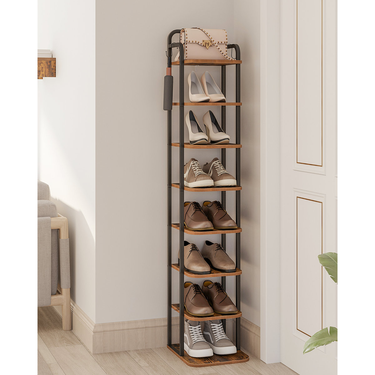 17 Stories Vertical Shoe Rack, Shoe Shelves, Wood Shoe Organizer for ...
