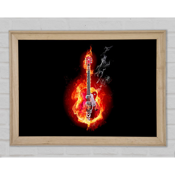 Happy Larry Red Guitar Flames Framed Print | Wayfair.co.uk