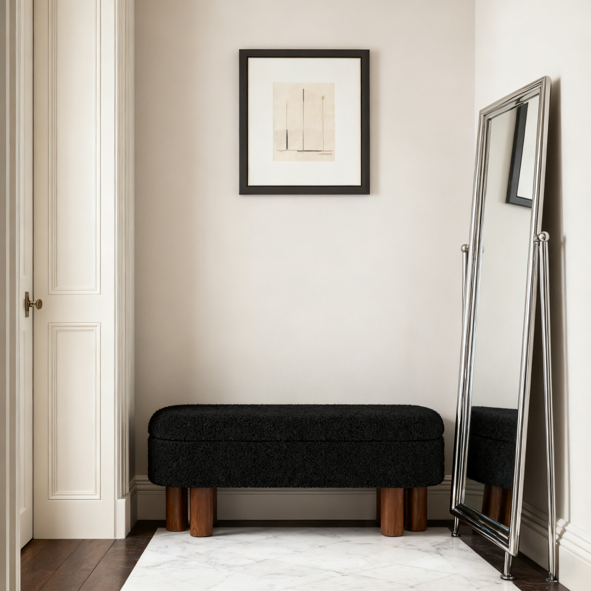 Ebern Designs Banc de rangement rembourré avec pieds en bois massif ...