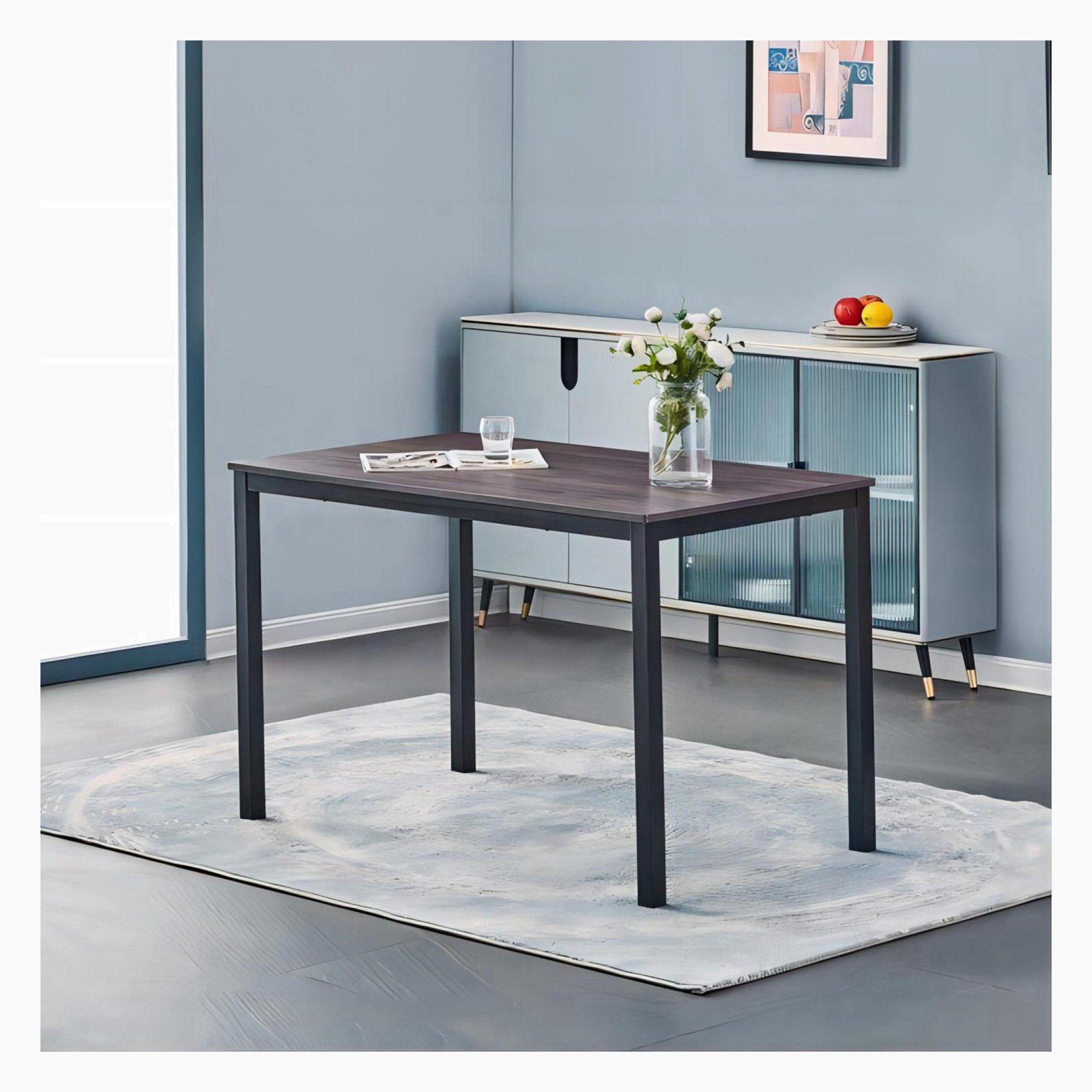 17 Stories Dining Table - Walnut color table top with black leg,Dining ...