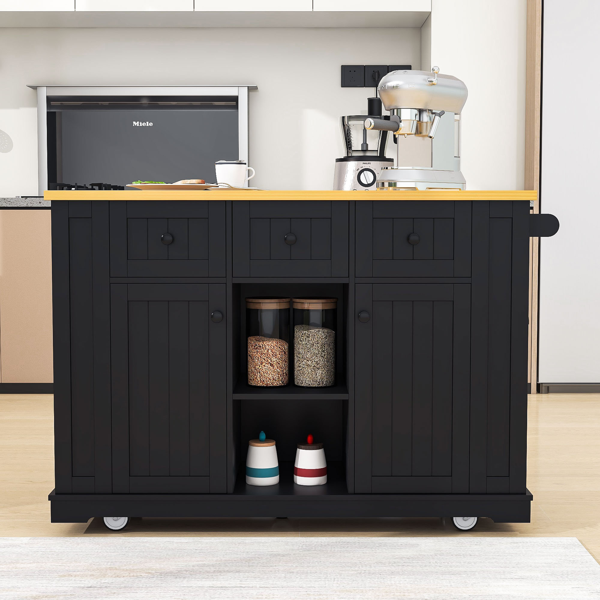 Lark Manor™ Kitchen Island Cart with Drop Leaf, Power Outlets and Ample ...