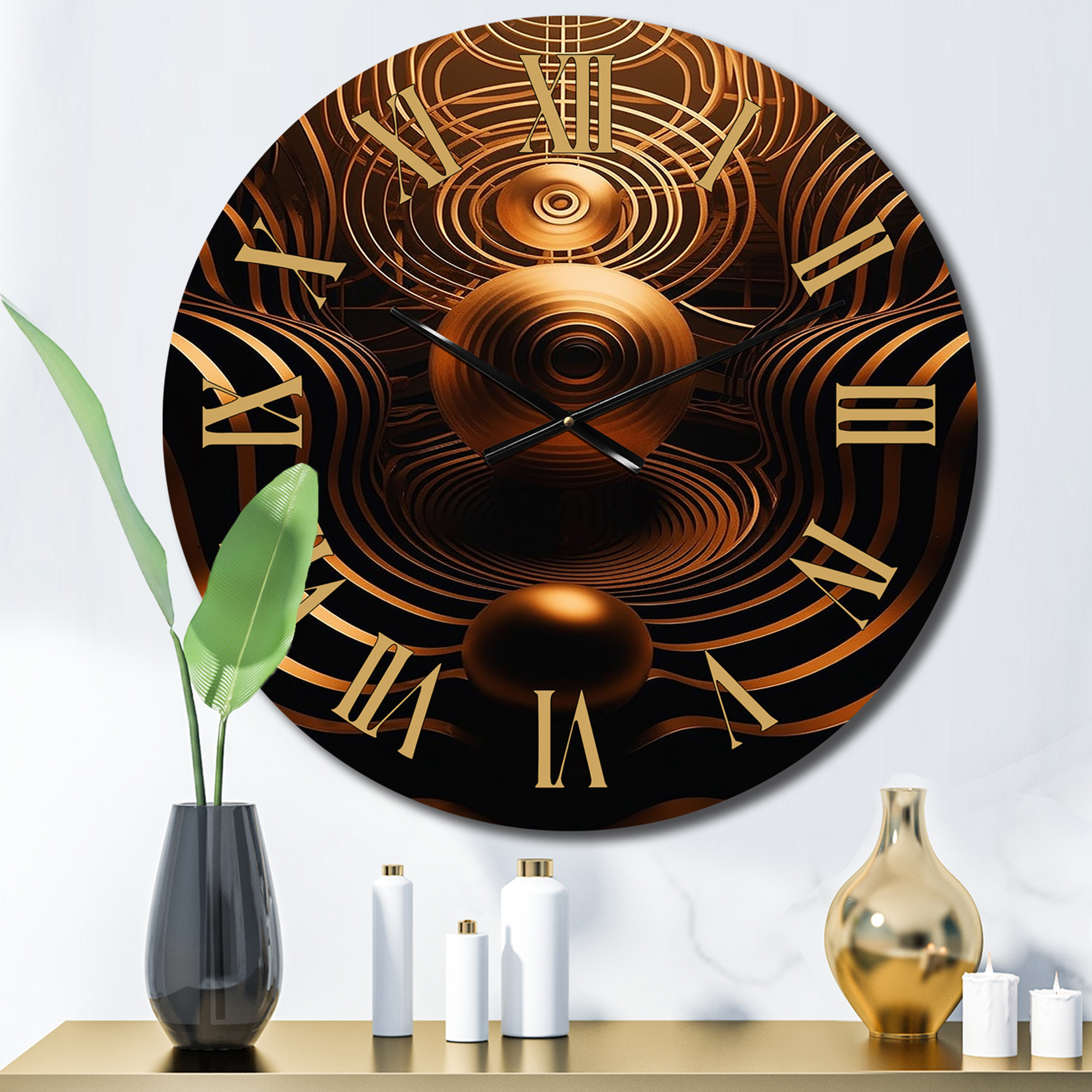 Design Art Golden Sphere Abstract Gold Futuristic Landscape Metal Wall ...