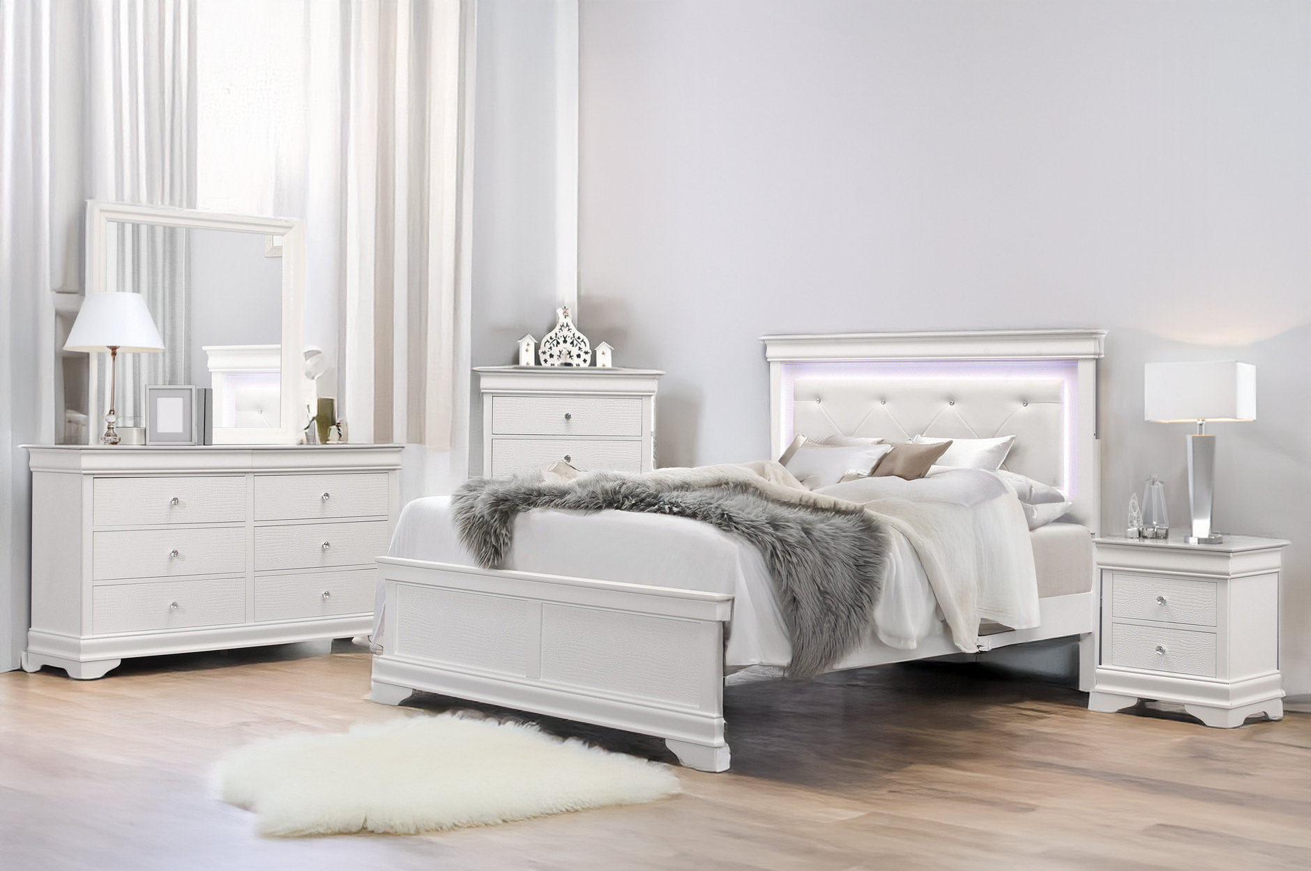 Lark Manor™ Cynthie White Faux Leather Upholstered Tufted LED Panel ...