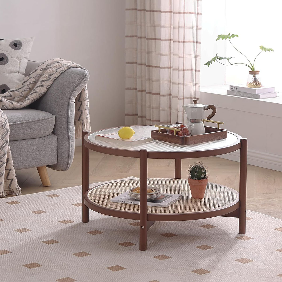 ABESNA Coffee Table, Large Round End Table, 27.6 Inch Modern Side Table ...