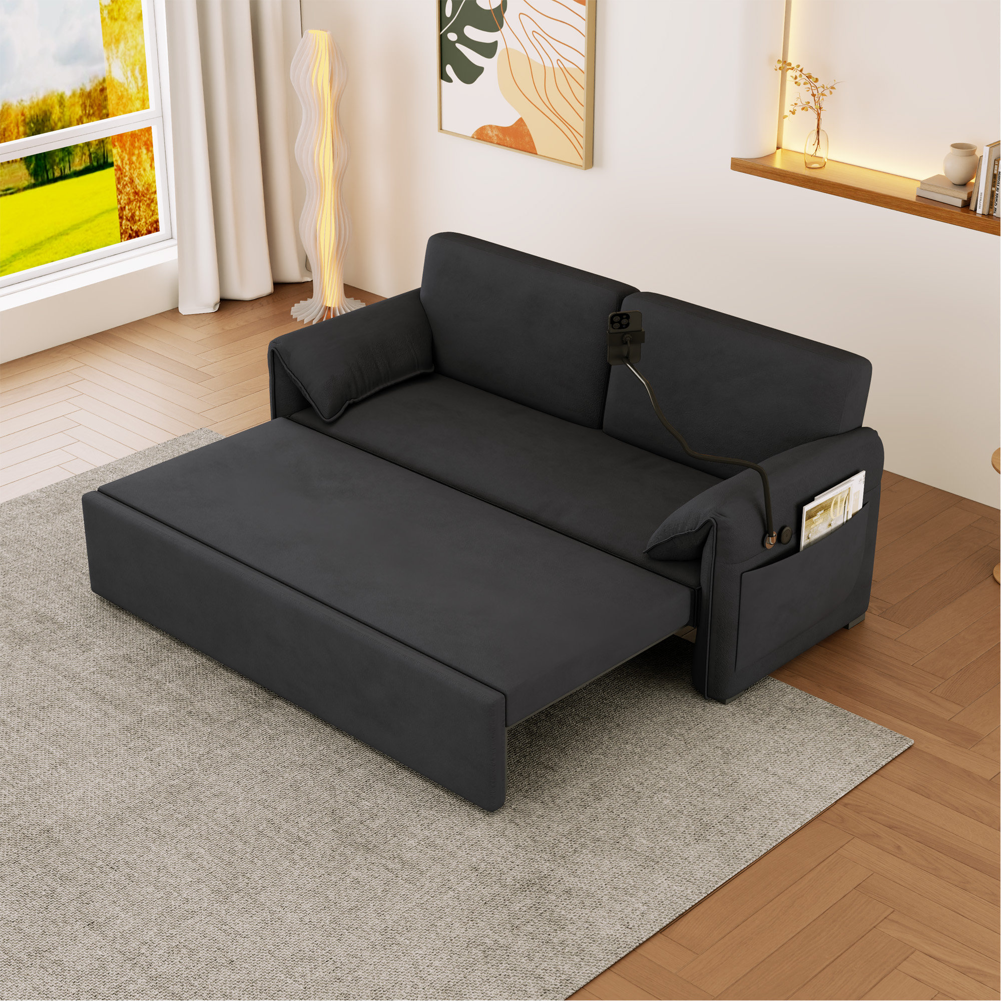 Latitude Run® Versatile Velvet Upholstered Sofa Bed With Multiple Modes ...