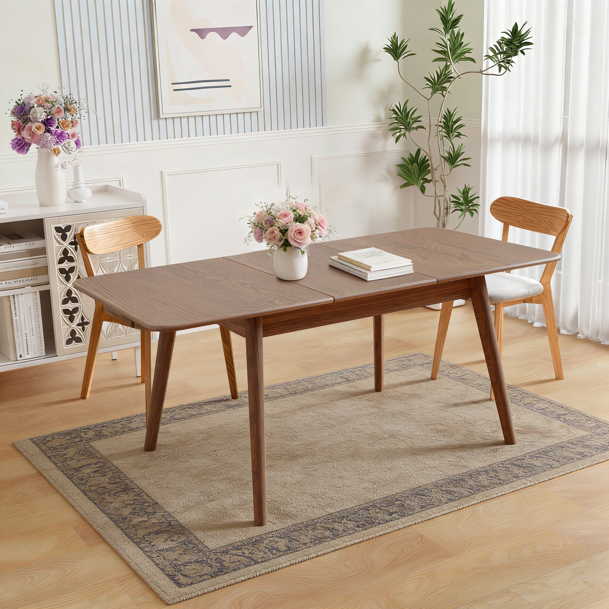Red Barrel Studio® Natural Solid Oak Round-Cornered Diagonal-Leg ...