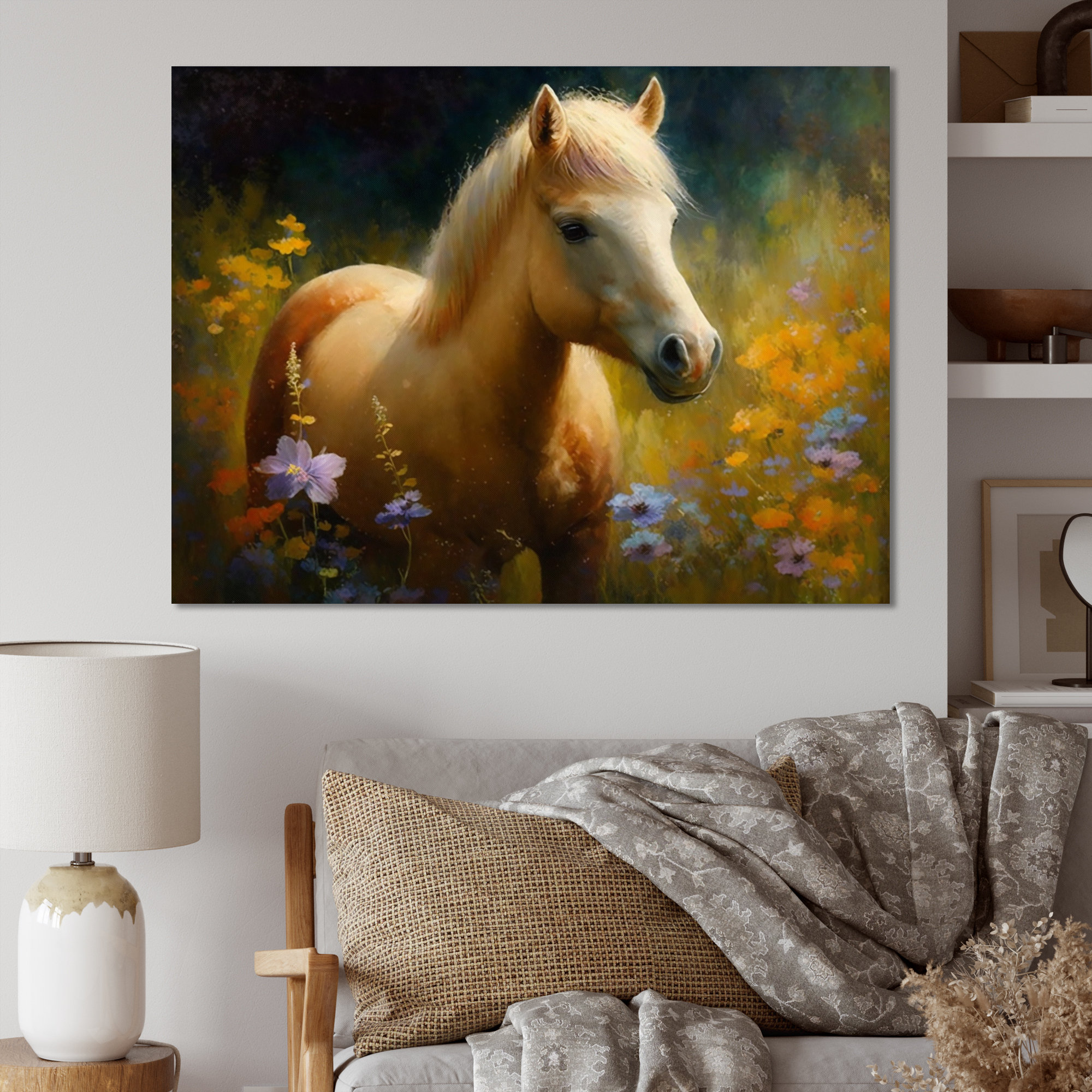 August Grove Golden Pony In Flower Meadow I | Wayfair