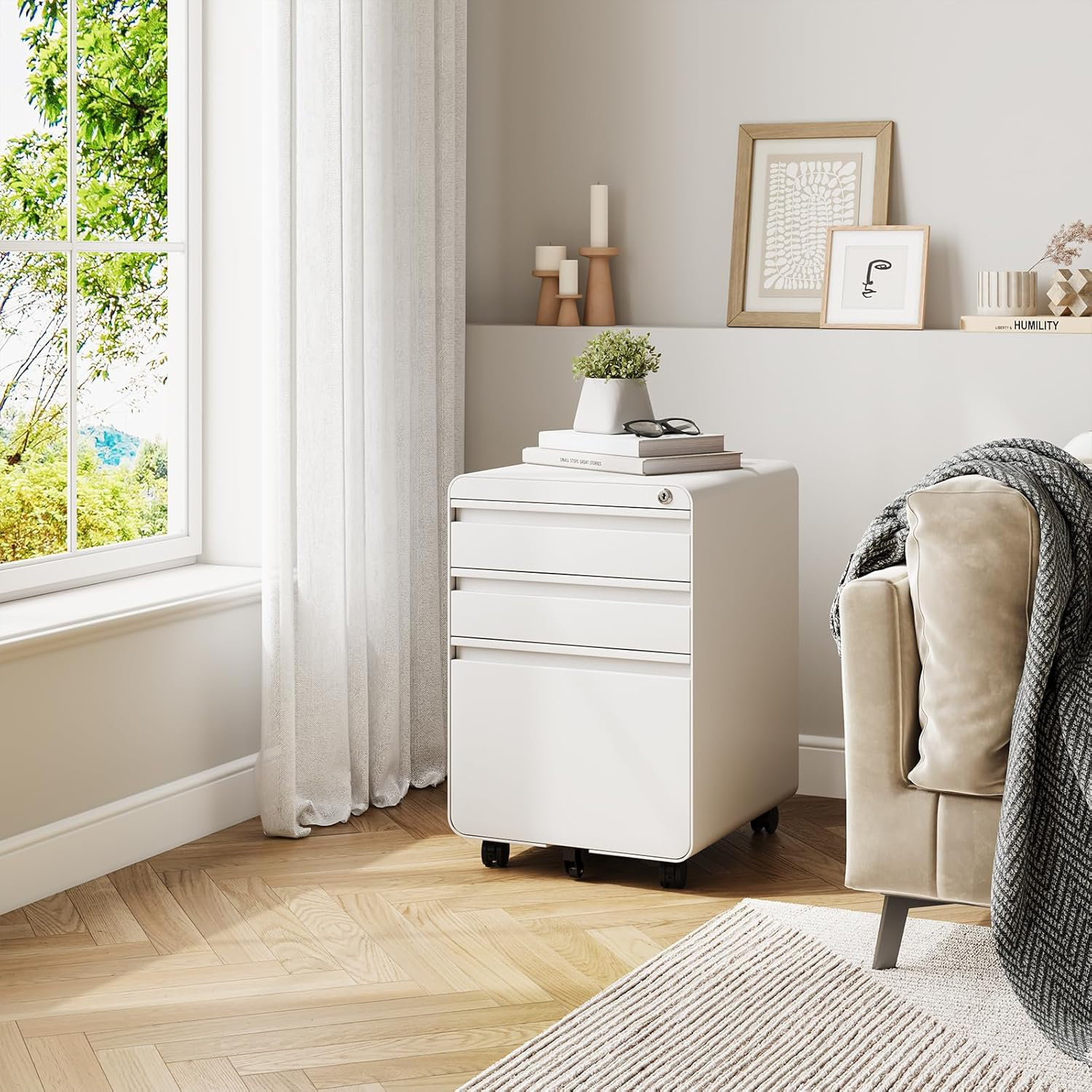 Inbox Zero 3 Drawer File Cabinet, Metal Filing Cabinets with Lock ...