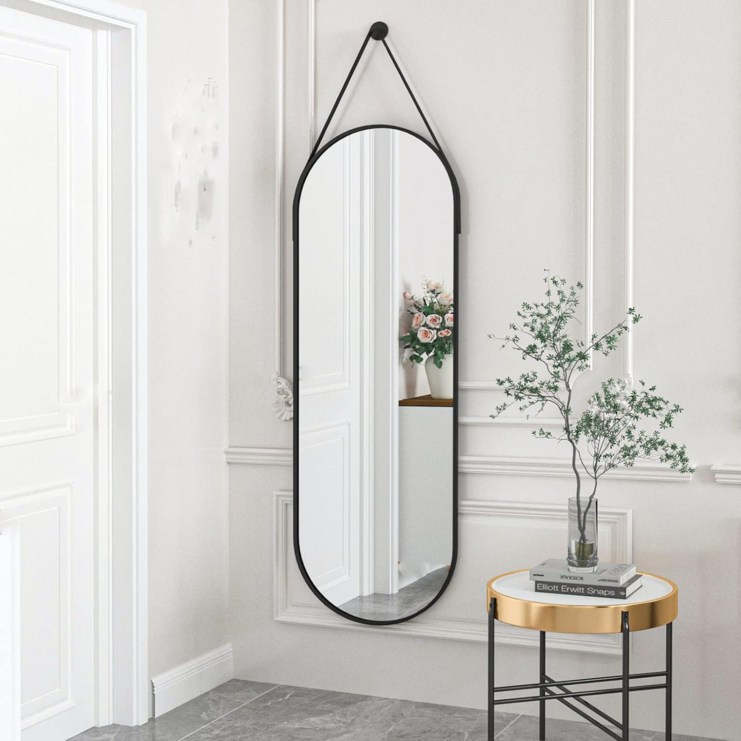Ebern Designs Oval Hanging Mirror With Belt Full Body Mirror | Wayfair