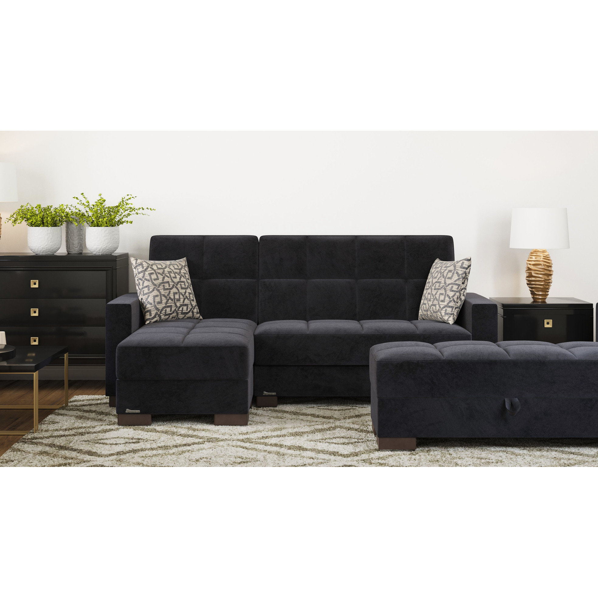 Hokku Designs Upholstered Convertible Chaise Lounge, Storage, 3 - Seat ...