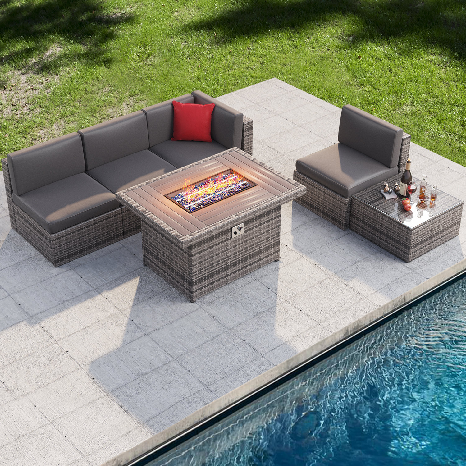 Latitude Run® Makaylyn Fire Pit Table included, Wicker 4 - Person ...