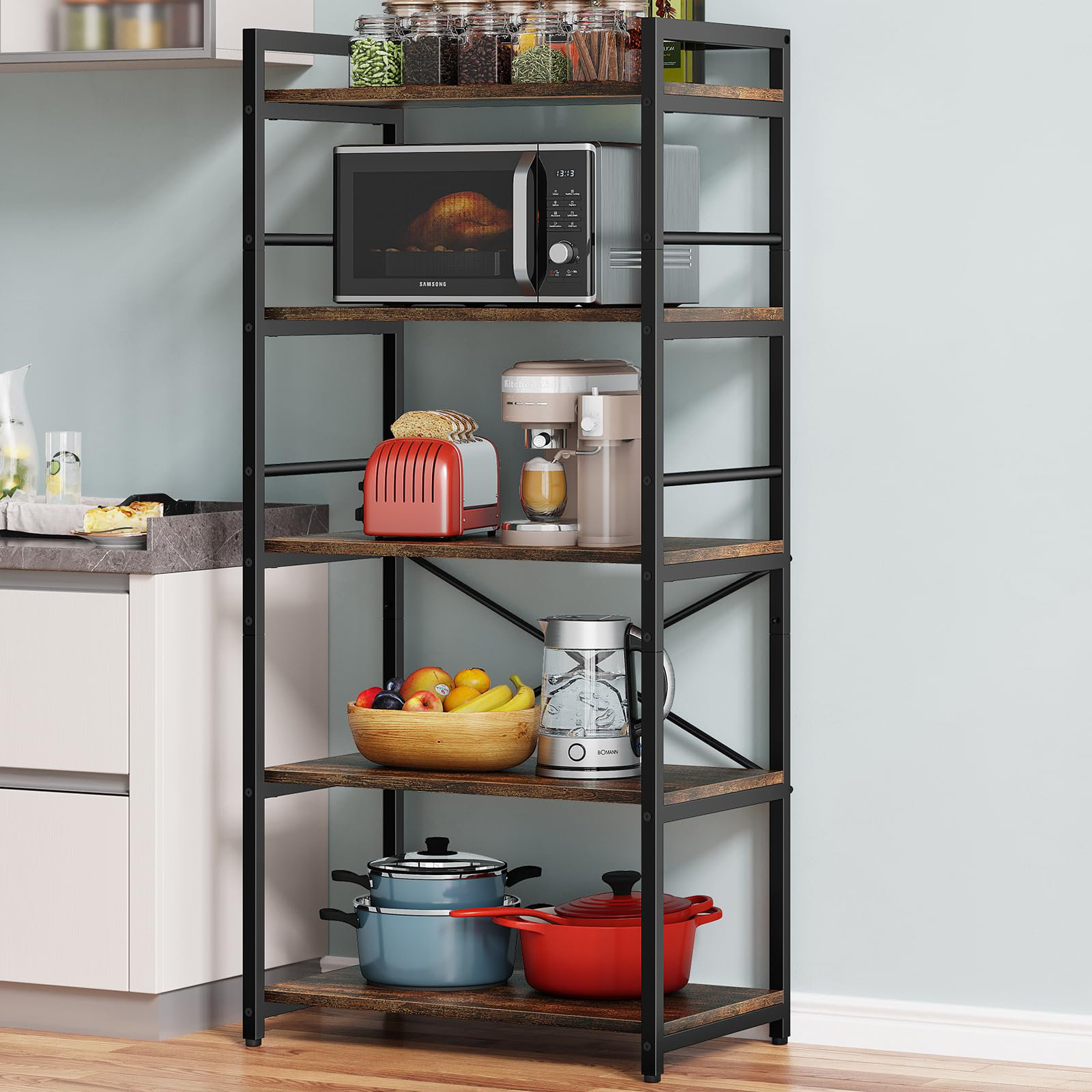17 Stories 5-Tier Bakers Rack For Kitchen With Storage, Industrial ...
