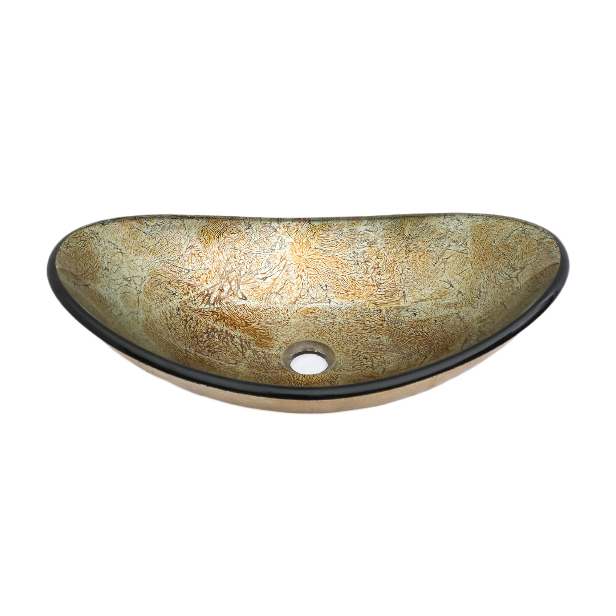 Man Wah Stunning Vessel Sink Tempered Glass Gold-foil Finish Ideal For ...