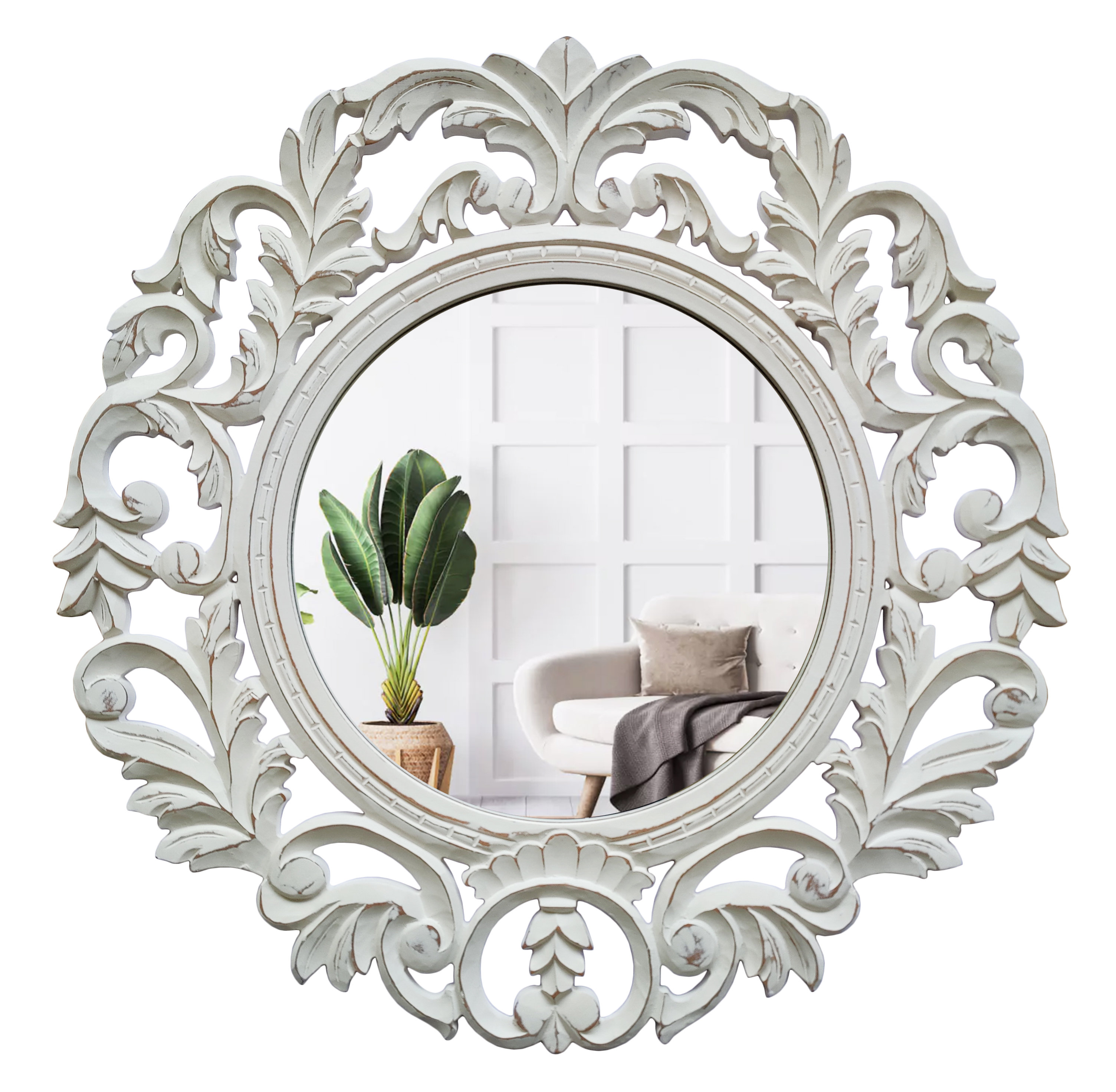 Ophelia & Co. Caelum Carved Wall Mirror | Round Mirrors for Bathroom ...
