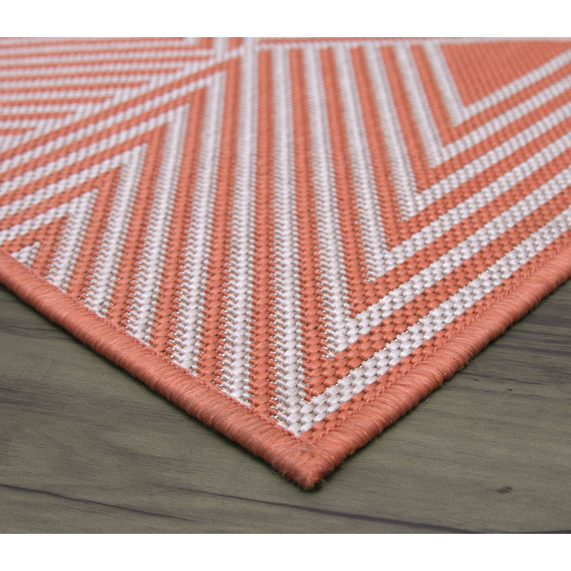 Wade Logan® Geometric Orange/Ivory Indoor / Outdoor Area Rug & Reviews ...