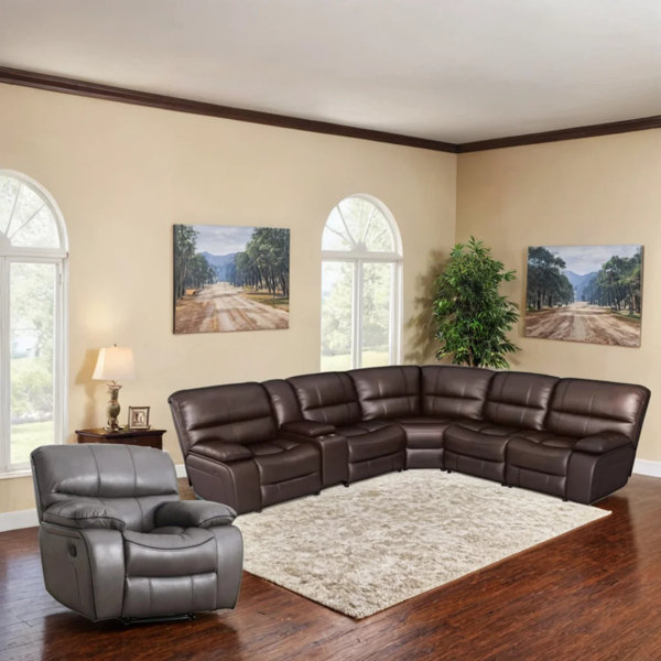 Bonzy Home 7-Piece Modern Wide Faux Leather Power And Manual Reclining ...