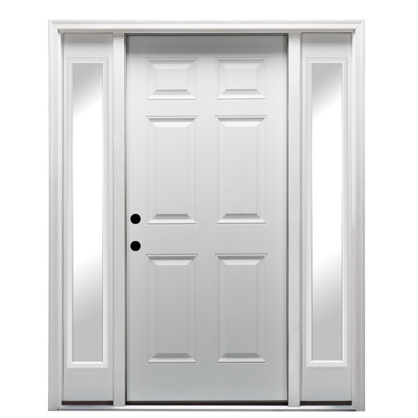 MMI DOOR Primed Fiberglass Exterior 6-Panel Door with Two Sidelites ...