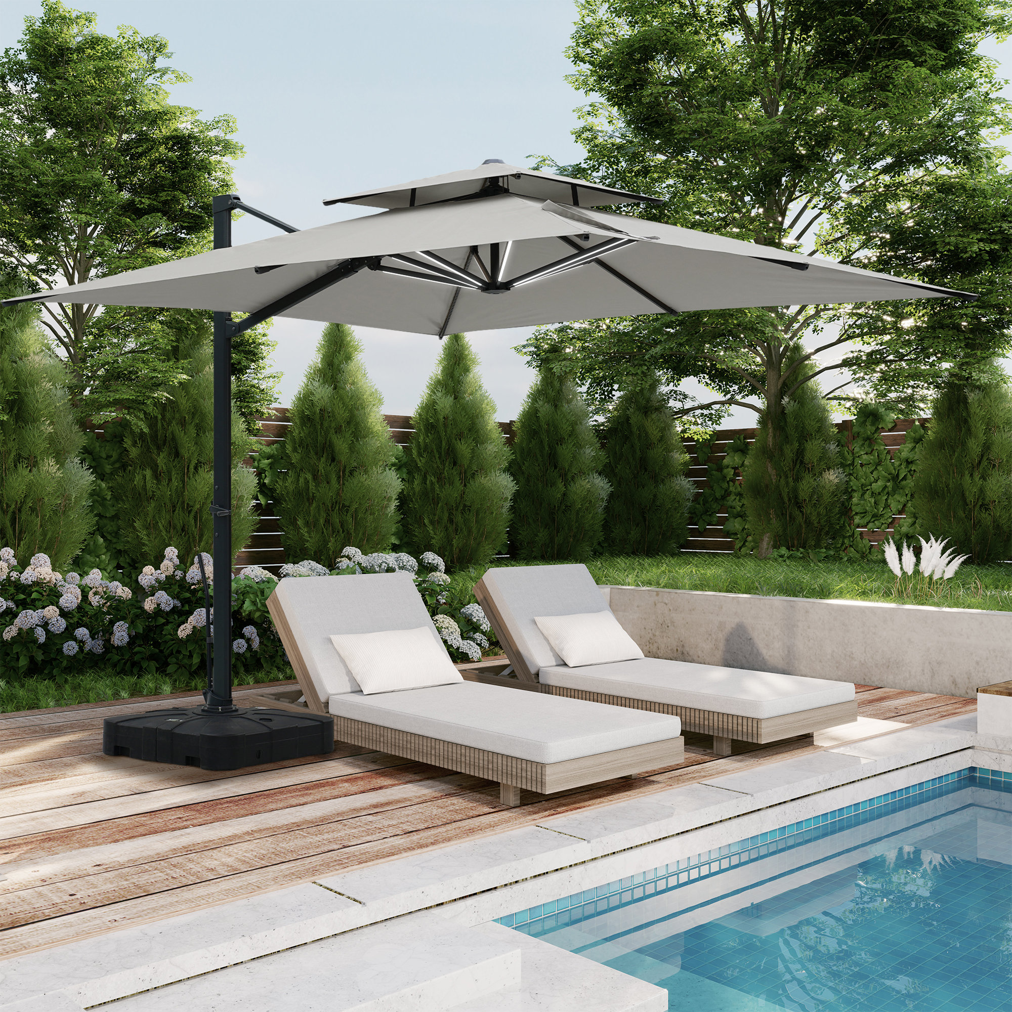 Hokku Designs Zamari 118.11'' Lighted Cantilever Umbrella with Crank ...