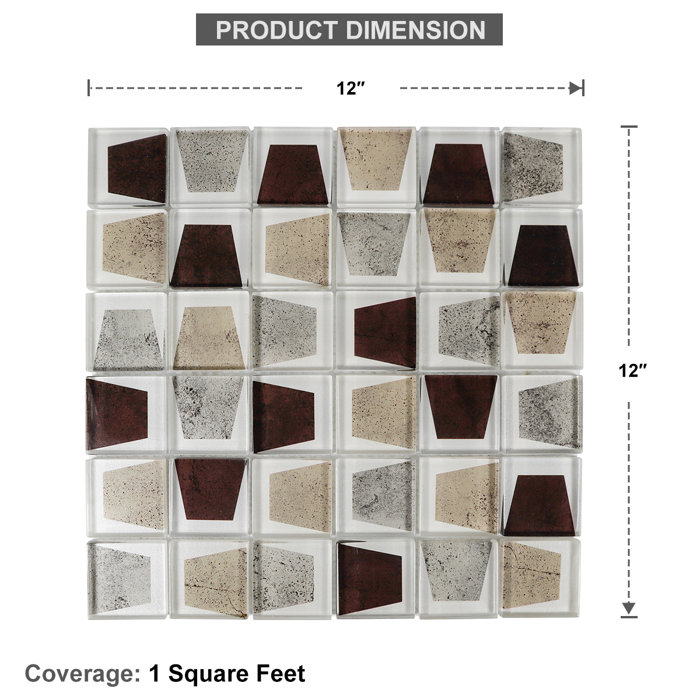 Symple Stuff Taourirt 12" x 12" Beveled Glass Grid Mosaic Wall Tile ...