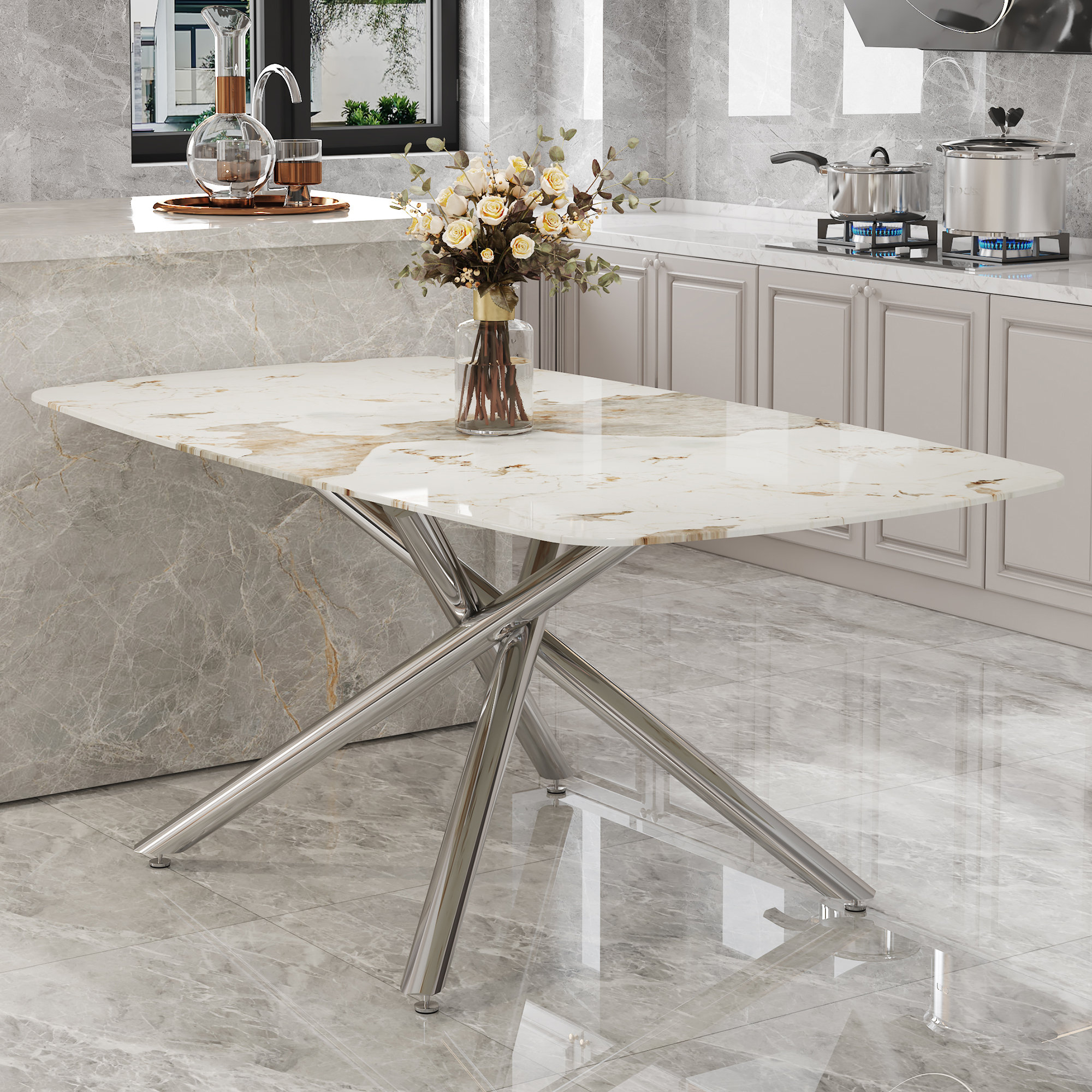 January Furniture Large Modern Minimalist Rectangular Dining Table With ...