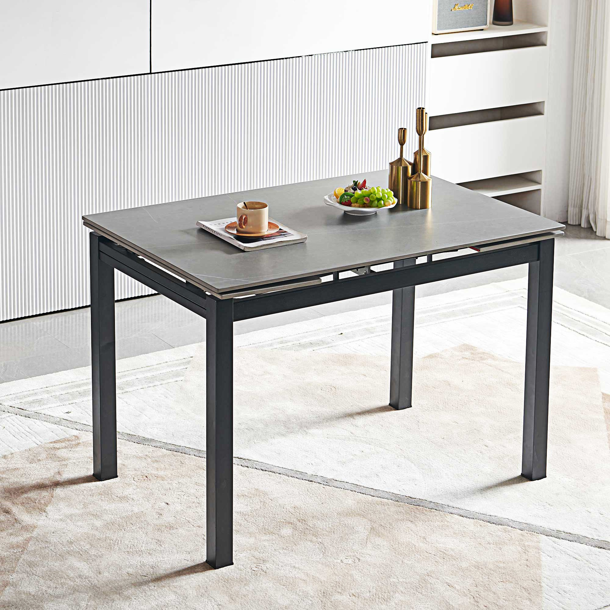 Ivy Bronx Grey Ceramic Modern Rectangular Expandable Dining Room Table ...
