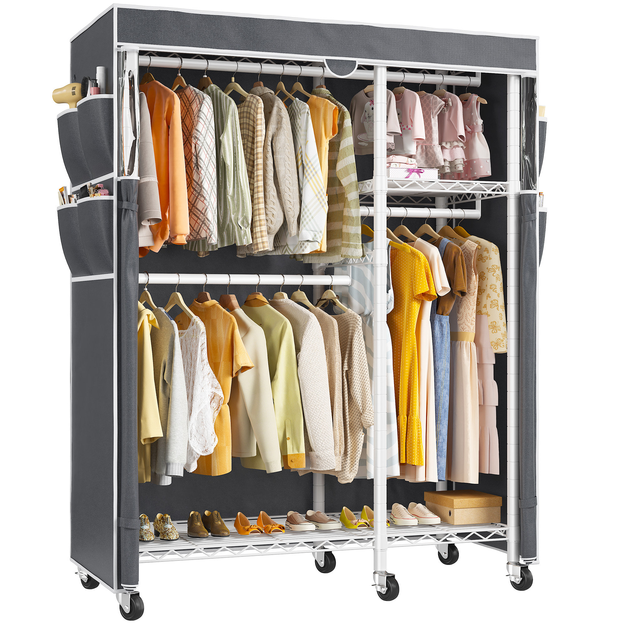 Latitude Run® Clothes Rack With Cover Heavy Duty Clothing Rack For ...