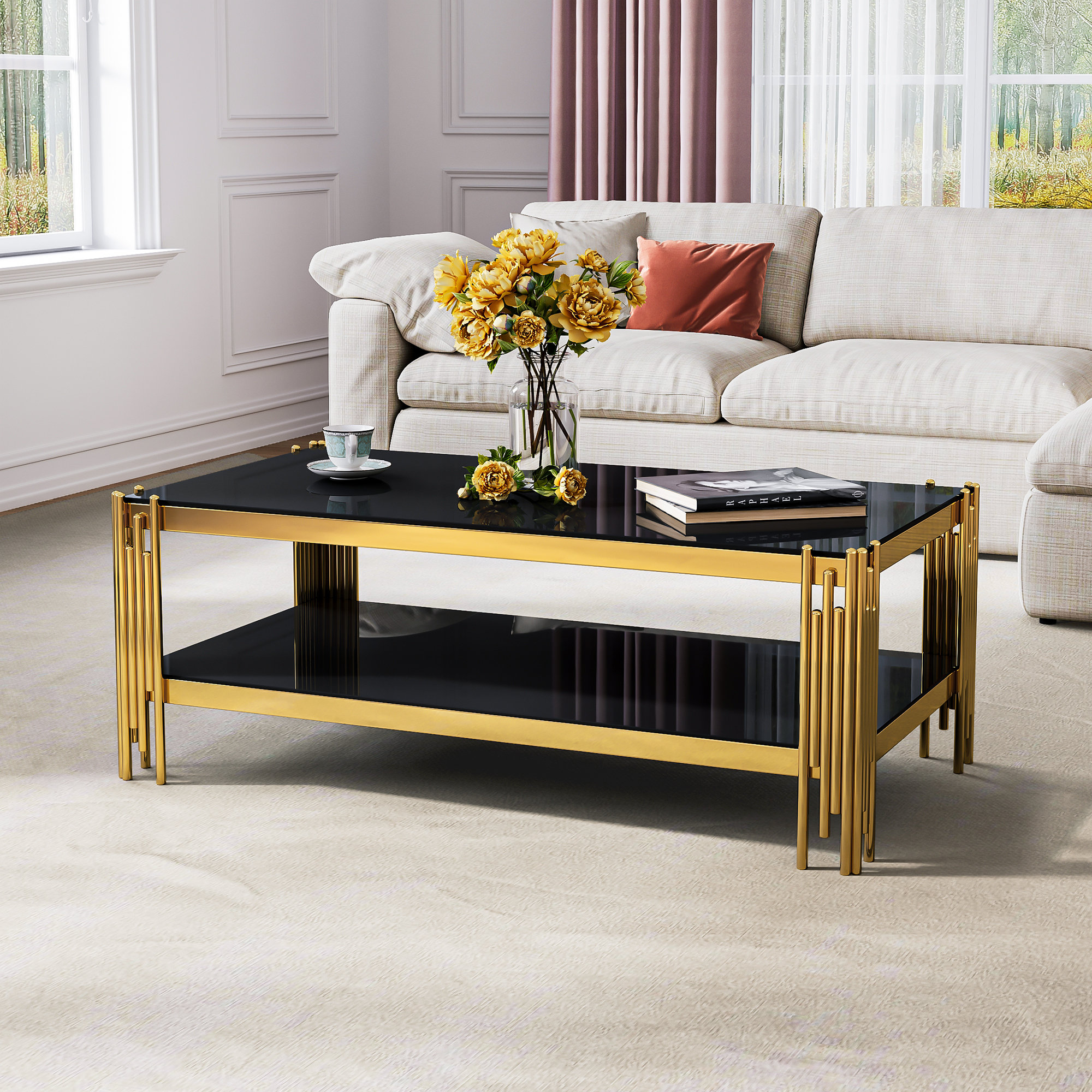Westco Furniture Contemporary Tempered Glass Coffee Table With ...