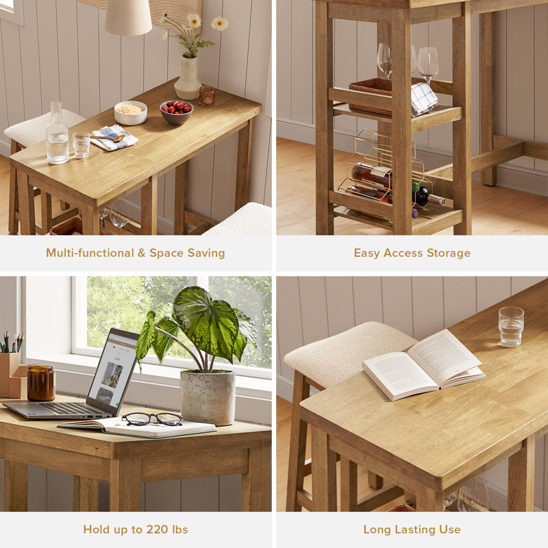 Red Barrel Studio® Wasima 3 - Piece Rubberwood Dining Set | Wayfair