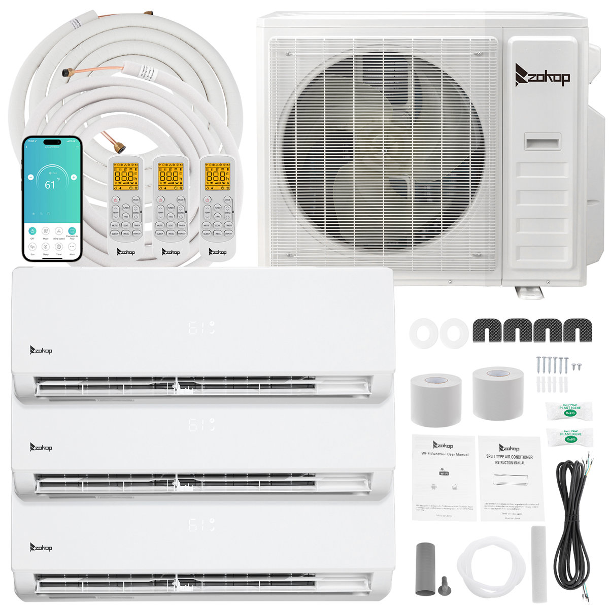 Winado 3-Zone 36000BTU Ductless Mini Split Air Conditioner (12000BTU ...