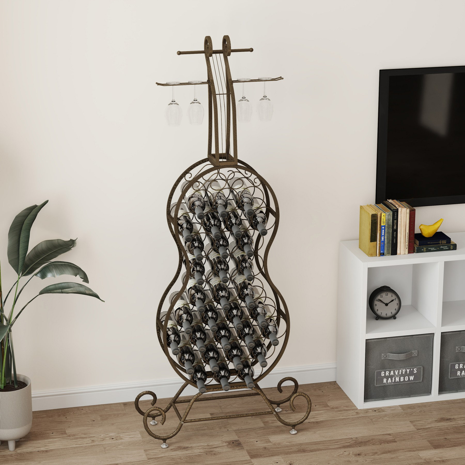 Lark Manor Cello Shape Wine Bakers Rack, Freestanding Wine Rack with ...