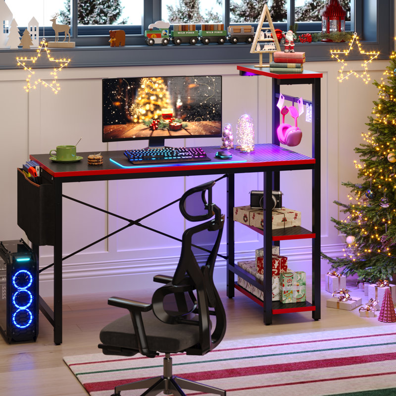 17 Stories Johnothan Computer Desk with 4 Tiers Shelves, LED, 44 ...