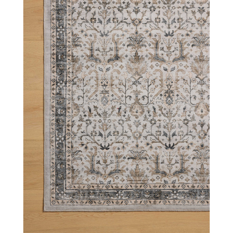 Bungalow Rose Aaronley Machine Washable Ivory / Stone Area Rug ...