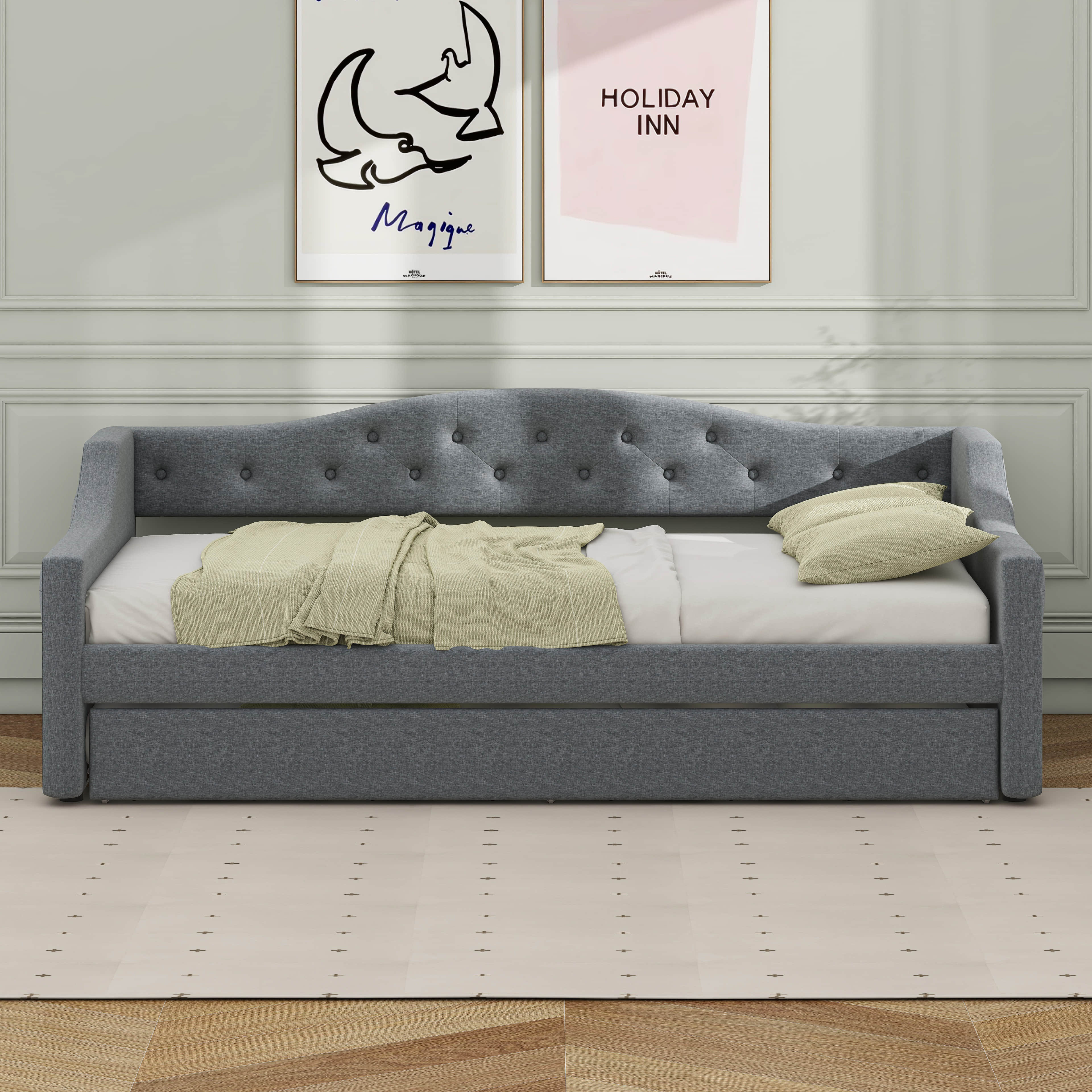Cosmic Upholstered Twin XL Size Daybed With LED Belt And Trundle | Wayfair