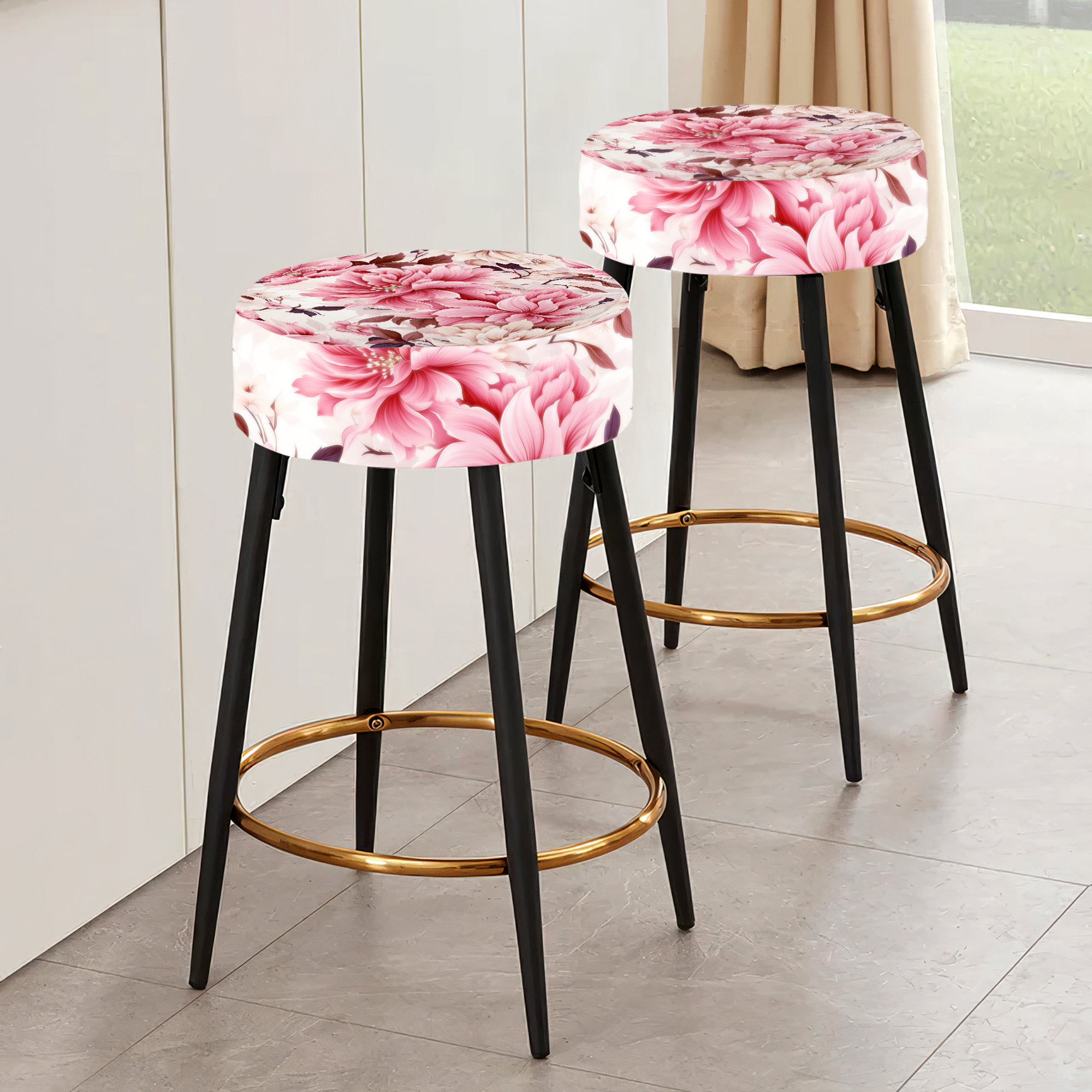 Design Art Soft Pink Peony Bouquet Garden - Floral Bar Stools Set Of 2 ...